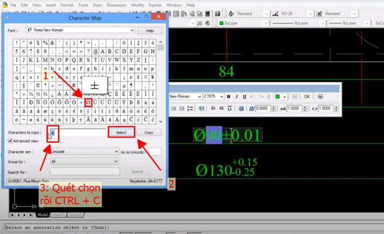 Ký hiệu phi trong cad, cách viết ký tự phi nhanh trong autocad