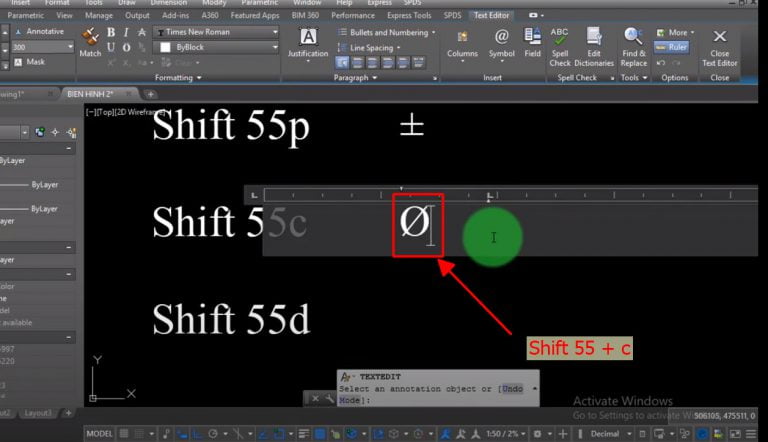 Ký hiệu phi trong cad, cách viết ký tự phi nhanh trong autocad