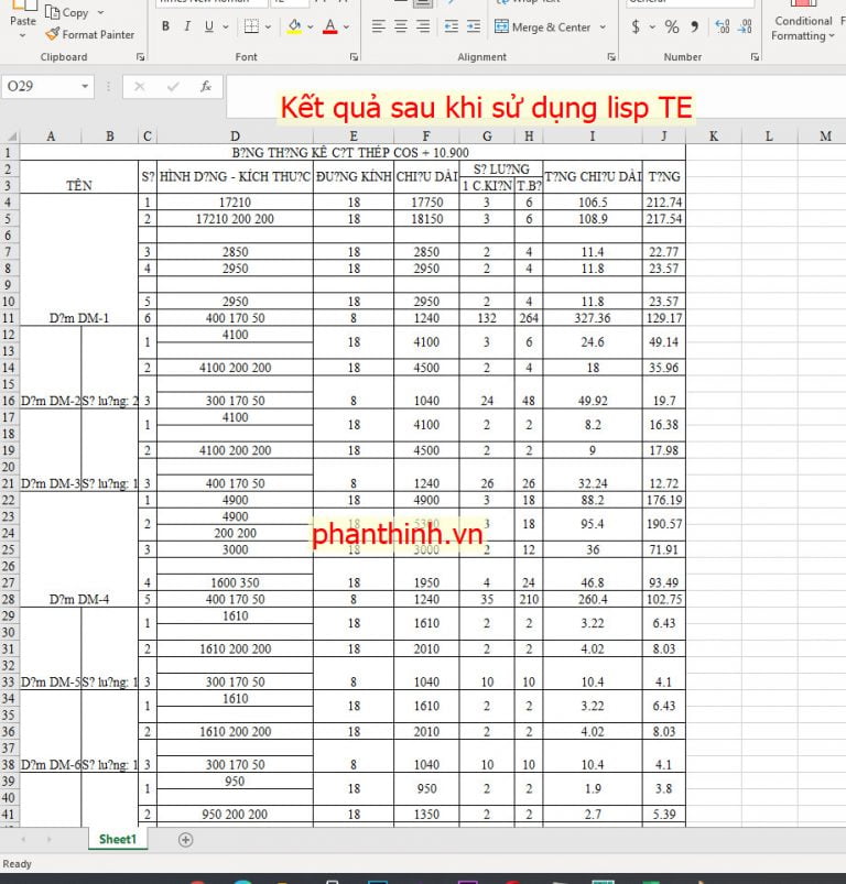 Lisp chuyển cad sang Excel, bảng thống kê từ cad sang excel