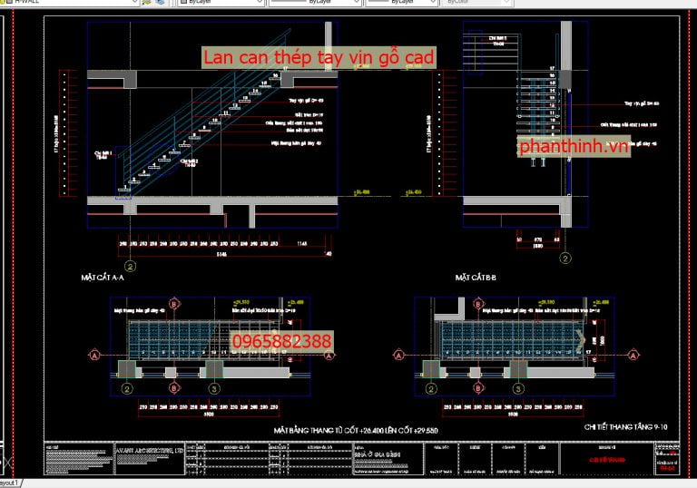 60+ Mẫu lan can đẹp file cad, lan can kính, lan can cad