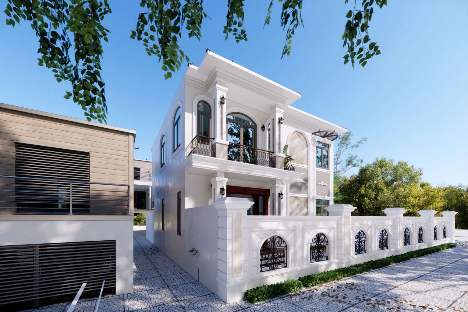 Thiết kế nhà 10x9m Quảng Ninh, biệt thự 2 tầng tân cổ điển đẹp.