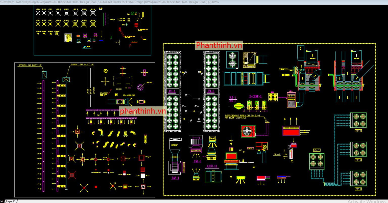 25MB thư viện cad điều hòa không khí, bản vẽ quạt thông gió
