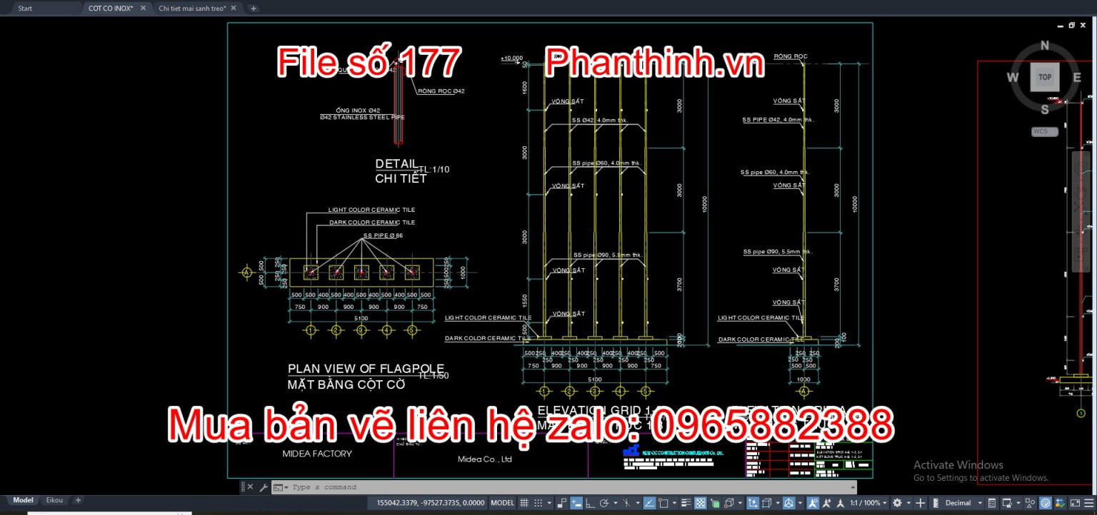 Bản vẽ thiết kế cột cờ Inox autocad đẹp