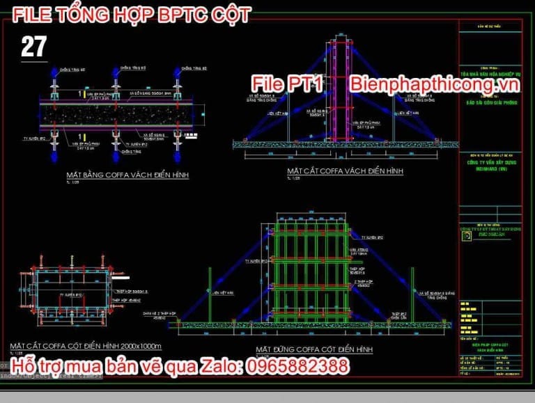 52+ Bản vẽ biện pháp thi công ván khuôn cốp pha cột cad