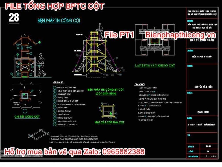 52+ Bản vẽ biện pháp thi công ván khuôn cốp pha cột cad