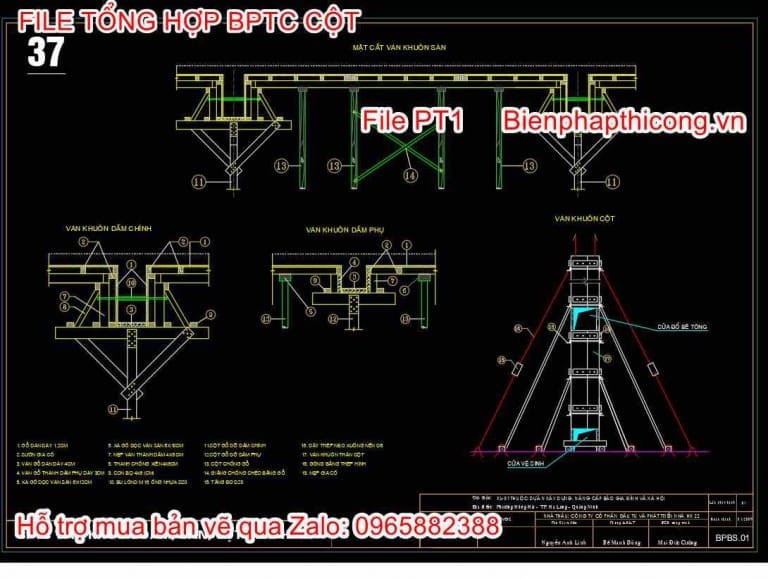 52+ Bản vẽ biện pháp thi công ván khuôn cốp pha cột cad